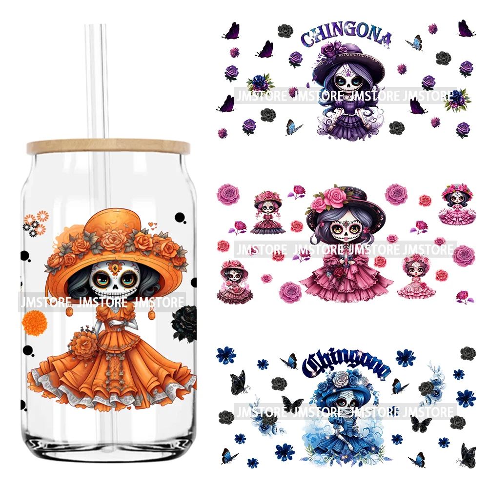 Calcoman-a-del-D-a-de-los-muertos-Chingona-mexicana-Lady-Skull-UV-DTF-para-taza.png
