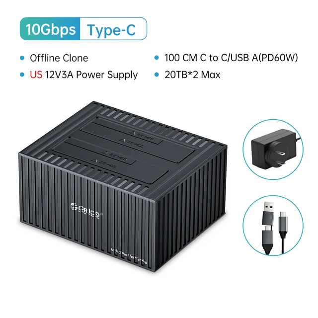 ORICO Offline Clone 2 Bay HDD Enclosure Type-C 10Gbps Aluminum Hard ...