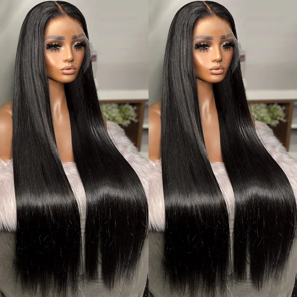 Perruque Cheveux Humain Lisse Perruques Droites Avec Devant en Dentelle ...