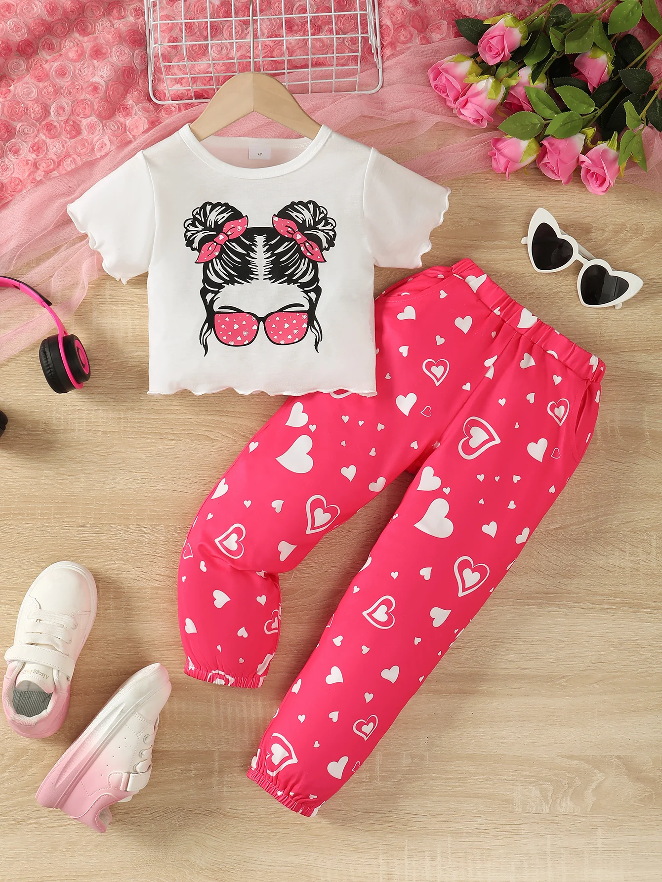 2PCS-Child-Girl-Clothes-Set-Girl-Cartoon-Pattern-Short-Sleeve-Top-Love ...