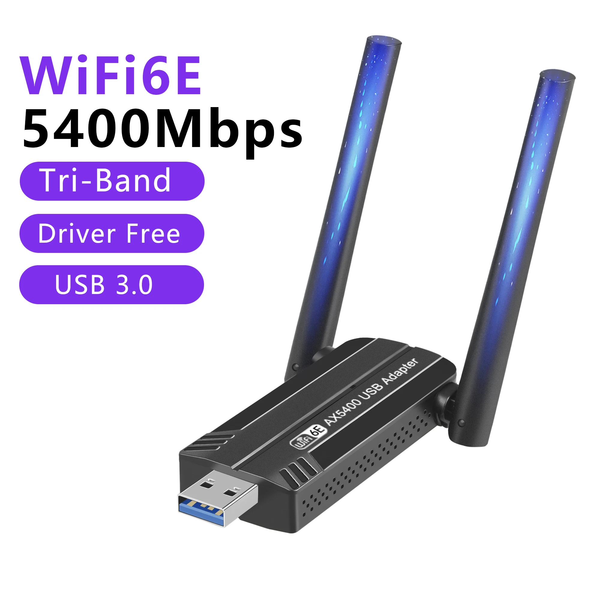5400Mbps WiFi 6E Network Card USB 3.0 WiFi Adapter Tri-Band 2.4G 5G 6G Wifi Receiver Dongle For ...