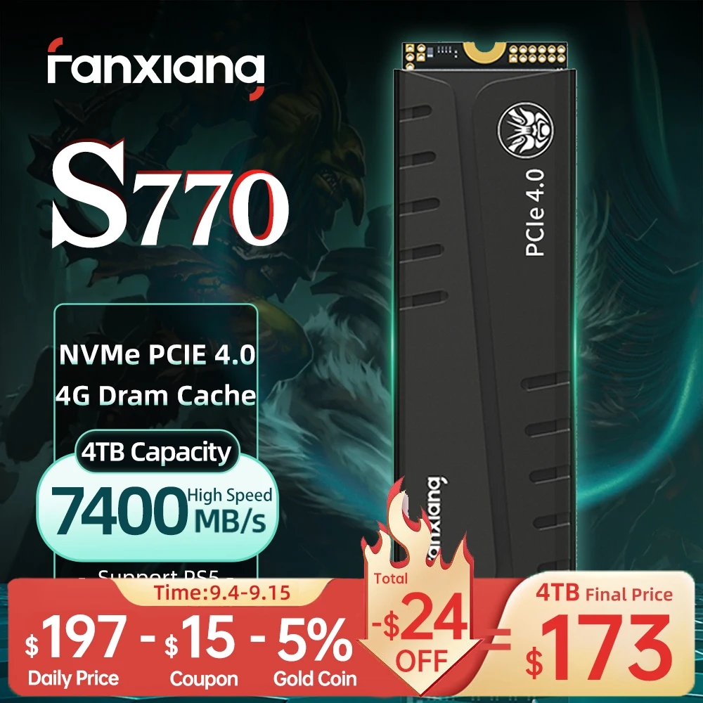 Fanxiang S770 M.2 SSD 500GB 1TB 2TB 4TB Up to 7400MB/s M.2 NVMe PCIe4.0 1G DRAM Cache Internal ...