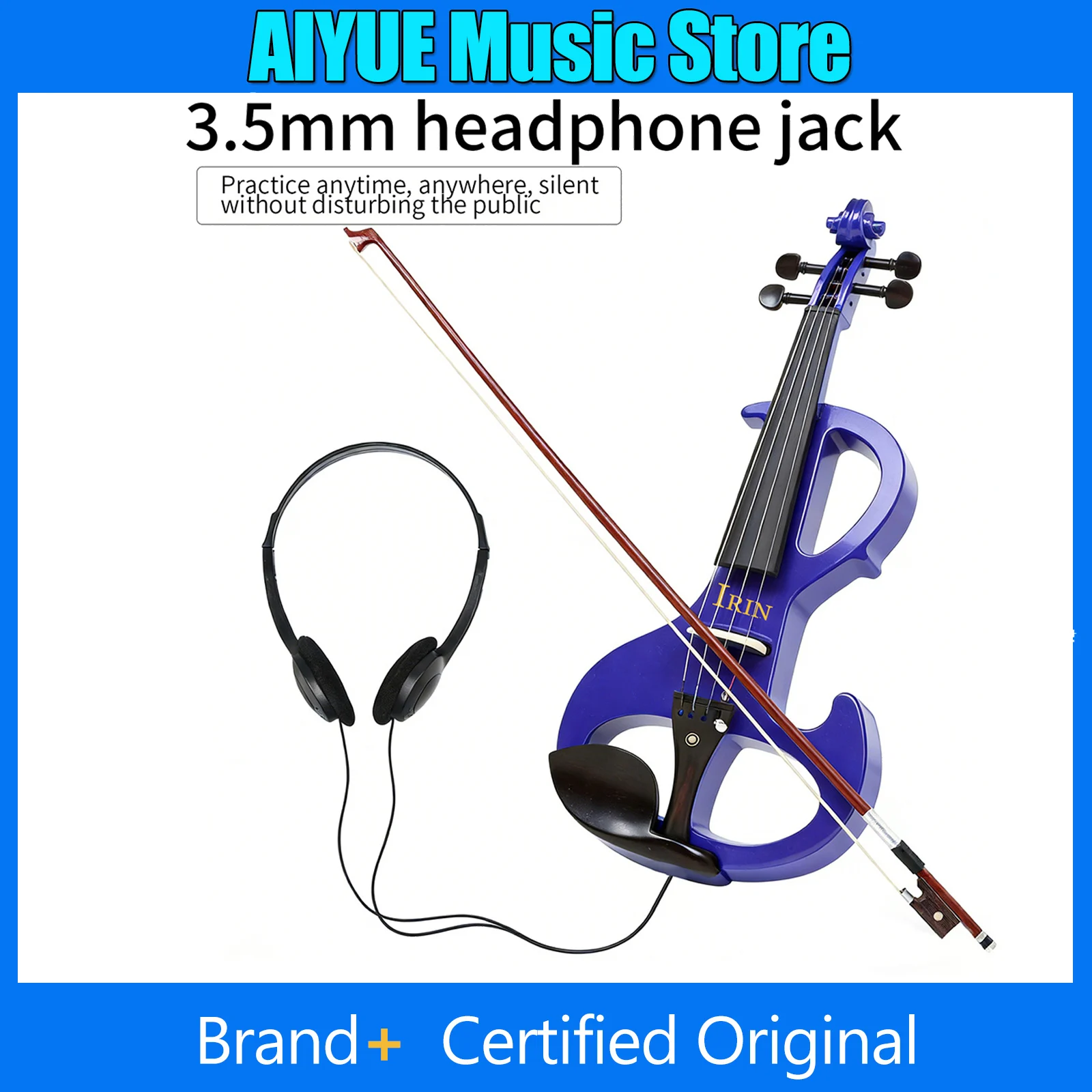 IRIN AU-01 Electric Violin 4/4 Adjustable Volume Solid Wood Dark Blue ...