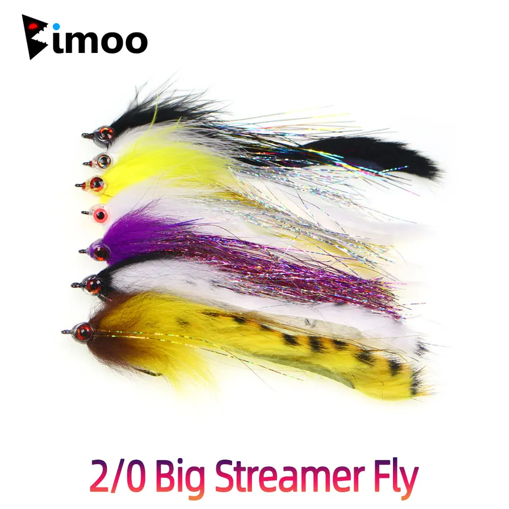 Bimoo 1~3PCS 2/0 3D Fish Eyes Zonker Streamer Fly Suspending Streamer ...