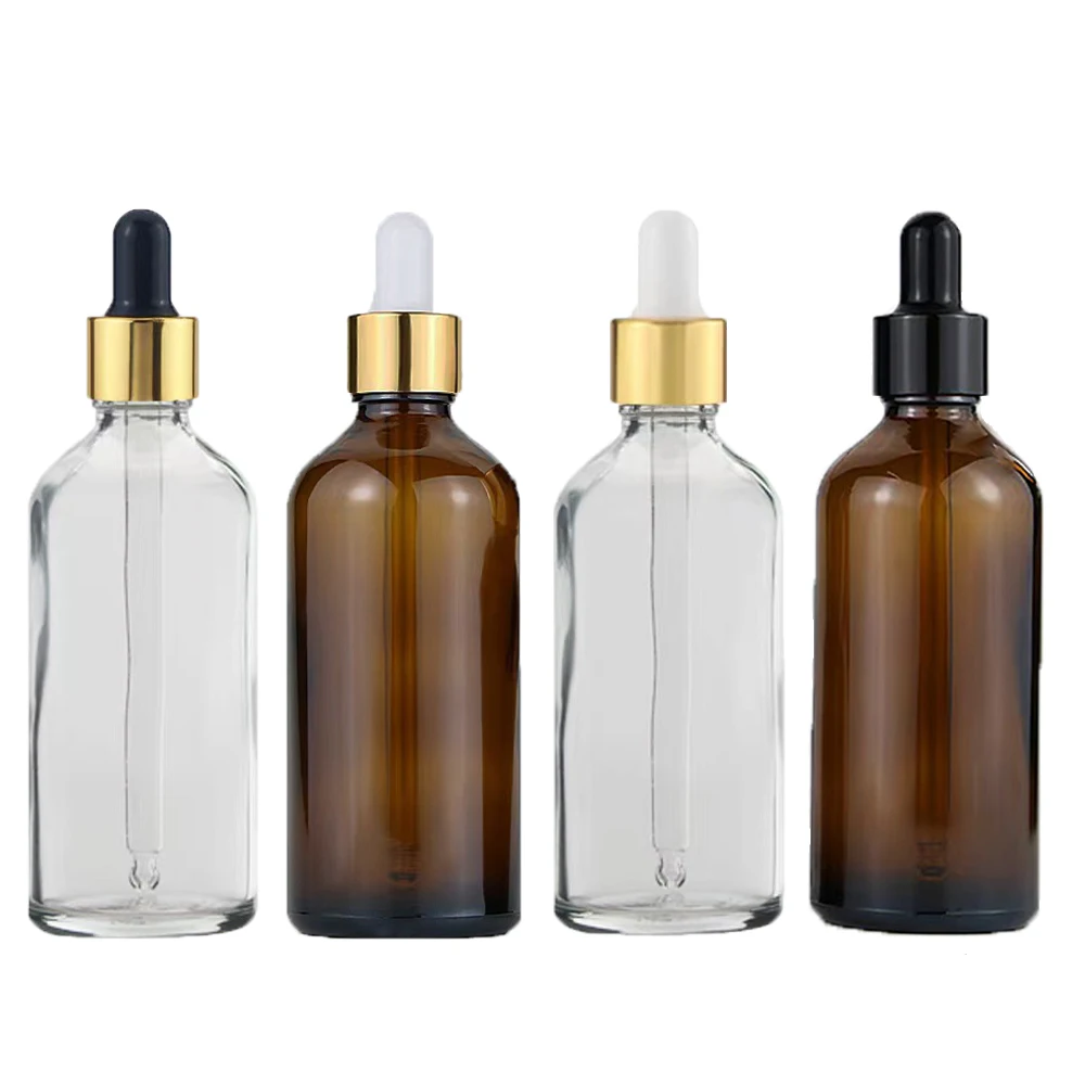 4pcs-100ml-Gold-Cap-Dropper-Bottle-Glass-Pipette-Bottles-for-Perfume ...