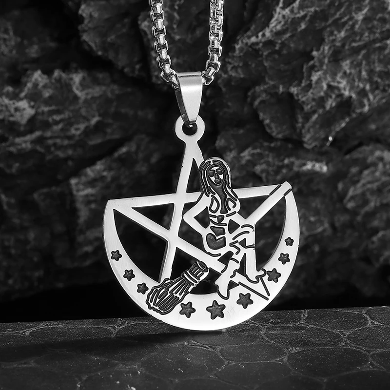 Retro-Witchcraft-Pentagram-Moon-Witch-Broom-Pendant-Necklace-Men-Women ...