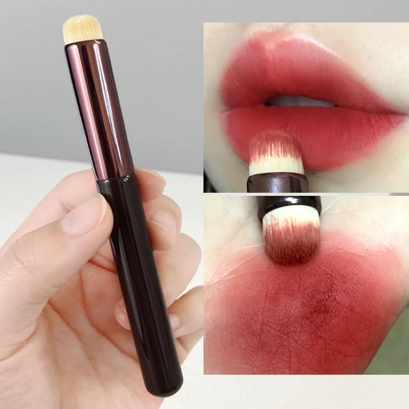나무 손잡이 메이크업 브러쉬 1 개 립스틱 컨실러 메이크업 브러쉬 라운드 립 스머지 전문 메이크업 브러쉬 미용 도구