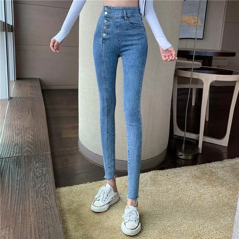 High waist jeans women's 2023 autumn tight fitting elastic small leg ...