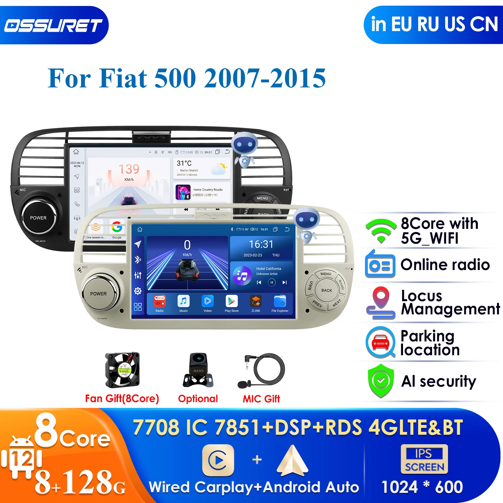 7-8Cores-Android-13-Car-Radio-Player-for-FIAT-500-Abarth-2007-2015 ...