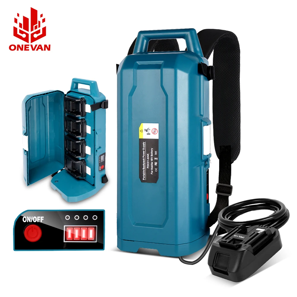 ONEVAN 2 IN 1 휴대용 배낭 전원 공급 장치 대용량 배터리 보조베터리 4 리튬 이온 배터리 Makita 18v 배터리 ...