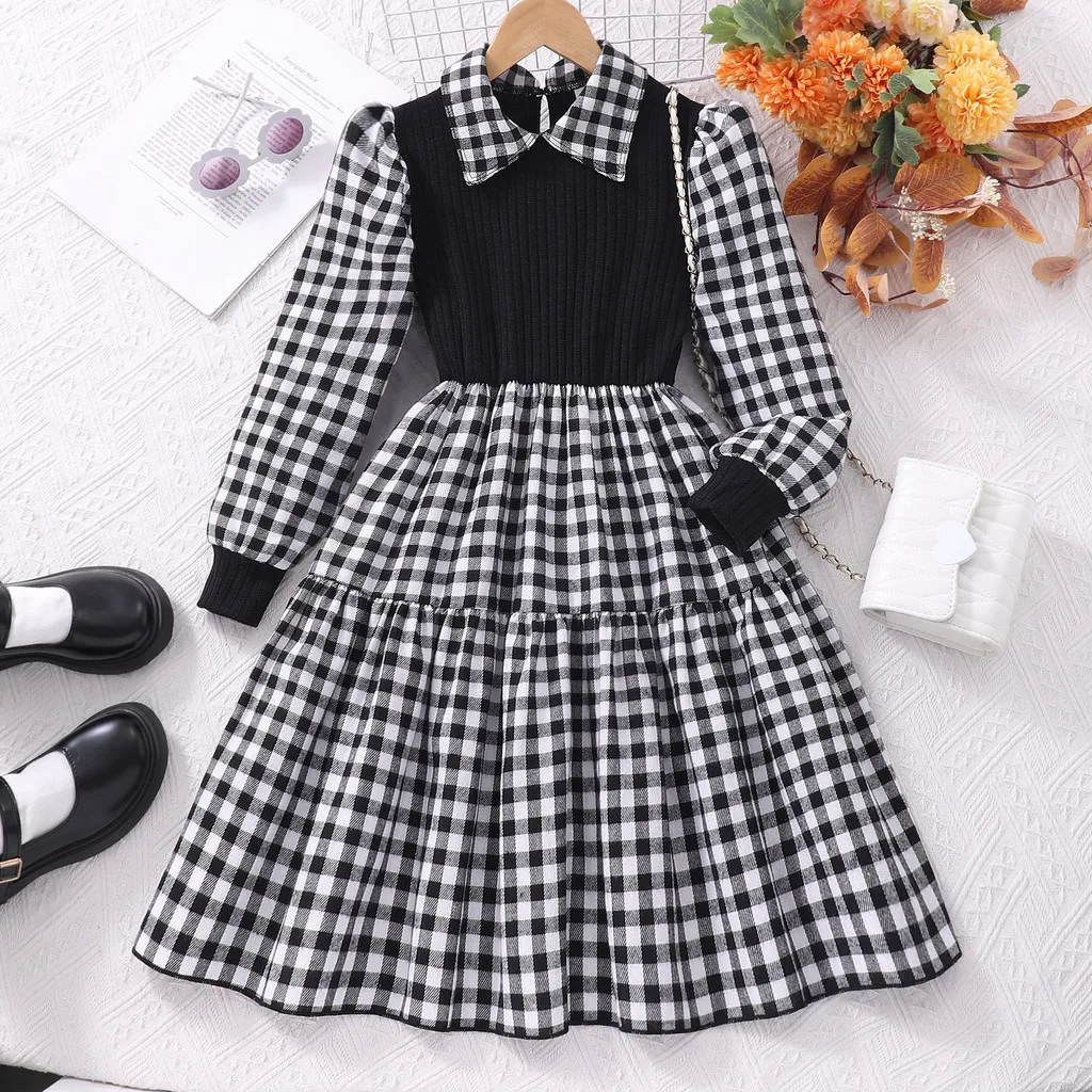 Spring-Autumn-tween-Girls-Dress-Long-Sleeve-Lattice-Collar-Girls ...