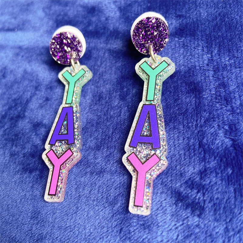 Acrylic-Earring-Glitter-Clasp-Minimalist-Style-Letter-Yay-Earrings ...