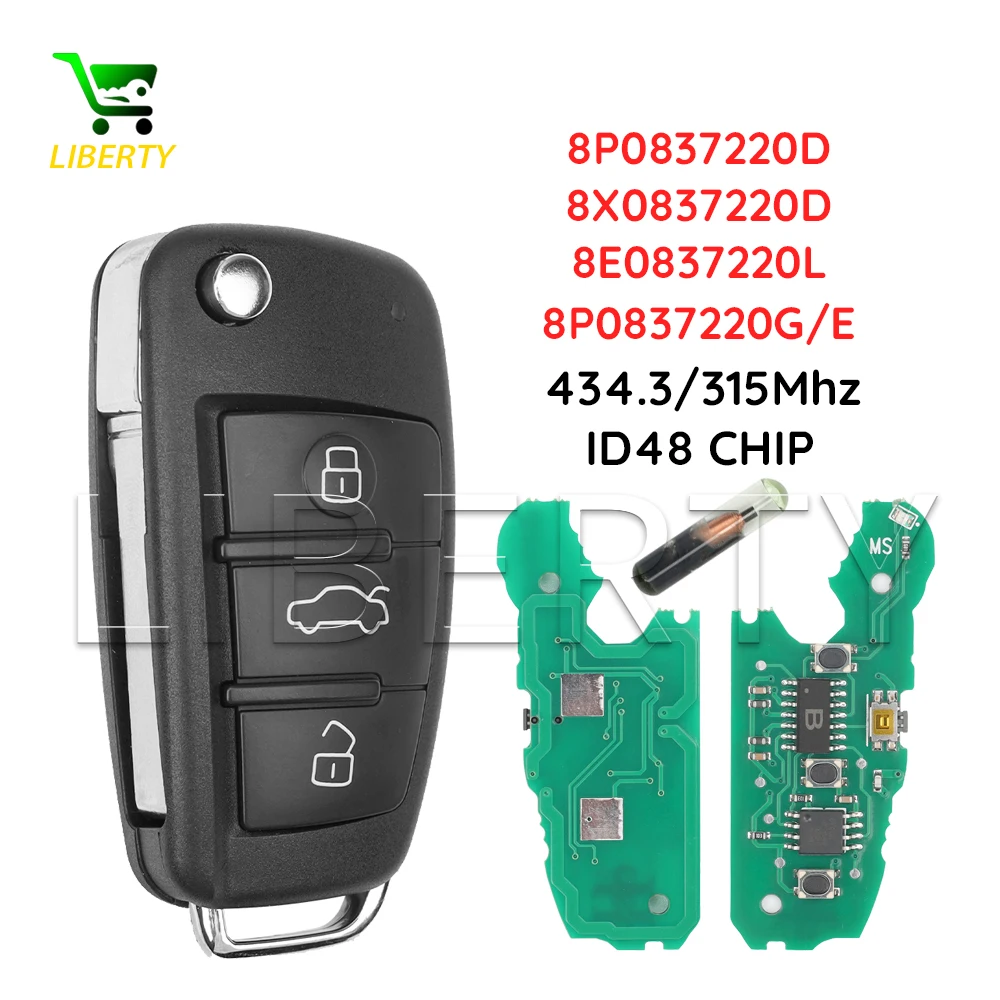 315/433Mhz 48Chip Remote Car Key Fob For Audi Q7 B7 Q3 A3 TT A2 A8 A6 ...