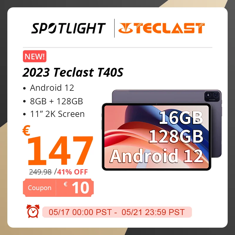 TECLAST T40S 2023 Android 12 TDDI 10,4 16GB RAM + ROM 128GB (TF 1 TB ...