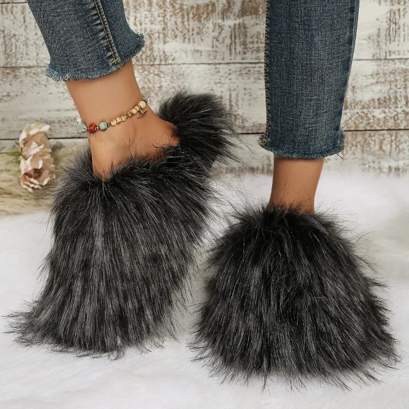 Winter-Faux-Fur-Slippers-Women-Indoor-Furry-Fur-Slides-Female-Plush ...