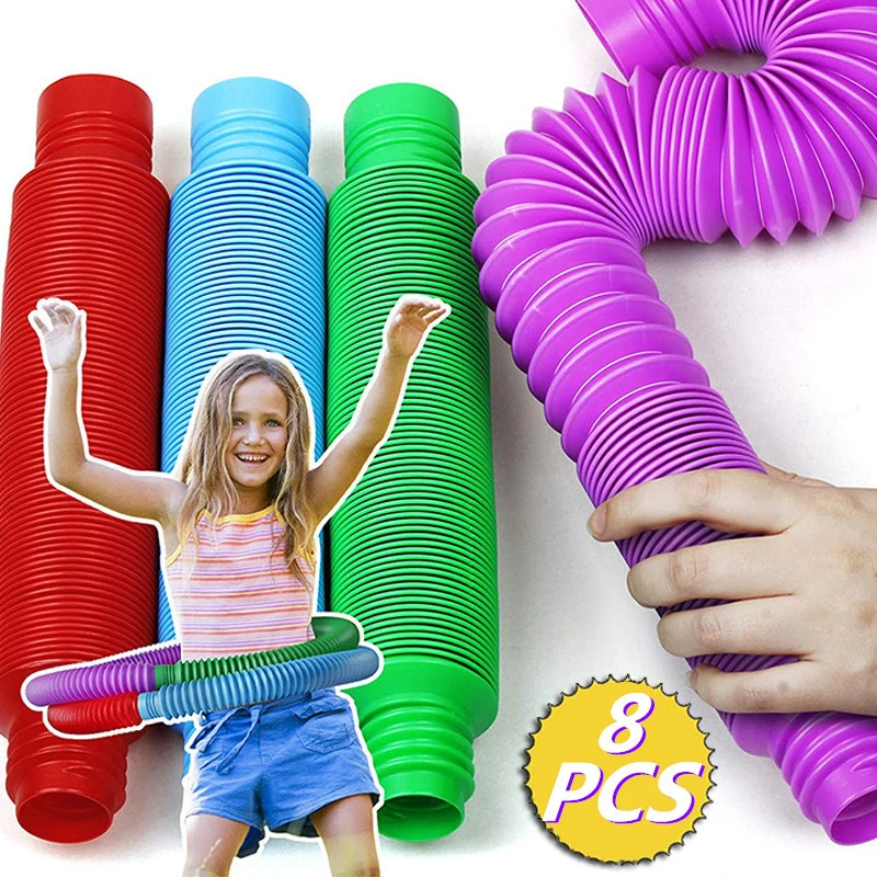 8 Pcs Colorful Telescopic Tube Pop Tube Stretching Tube Corrugated Tube ...