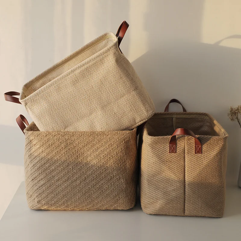 Wardrobe Storage Basket Jute Fabric Laundry Bag Foldable Organize Box ...