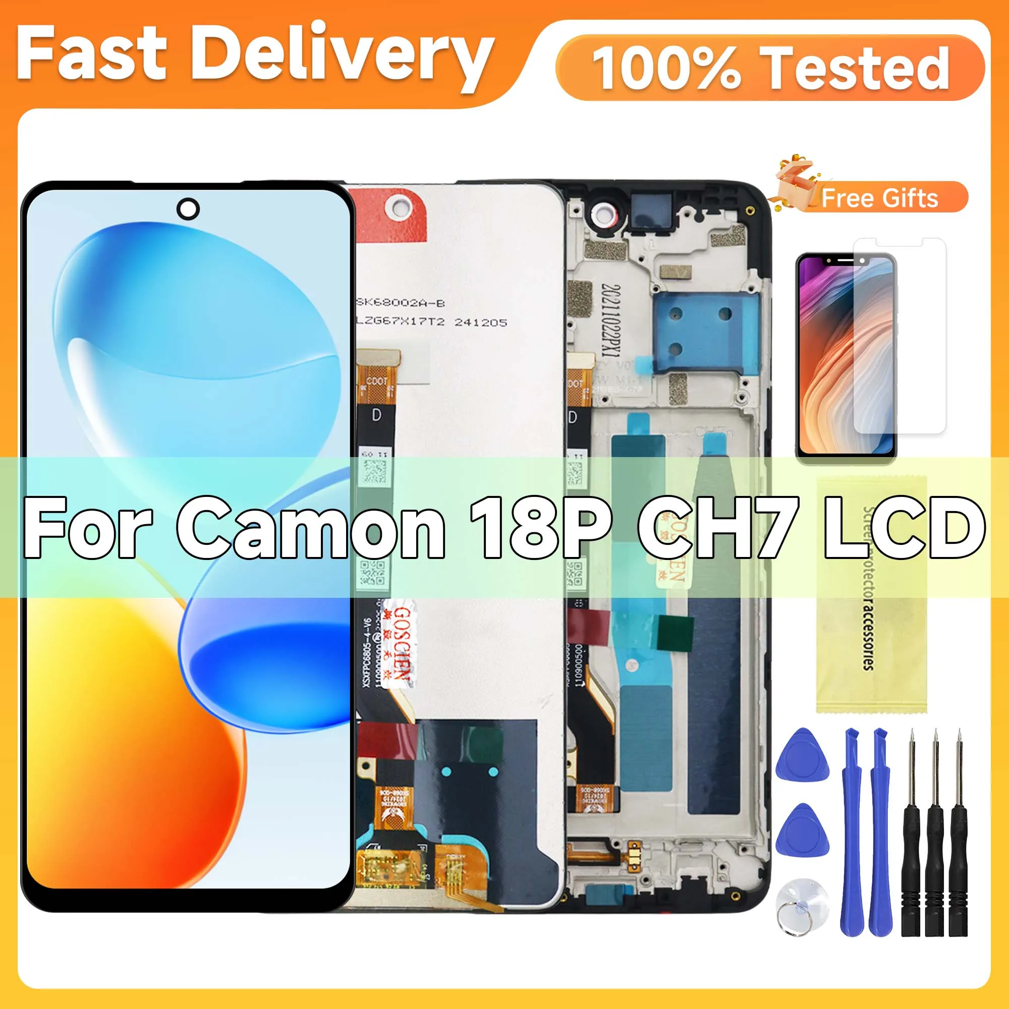 6.8"LCD For Tecno Camon 18P CH7 LCD Display Touch Screen Digitizer ...