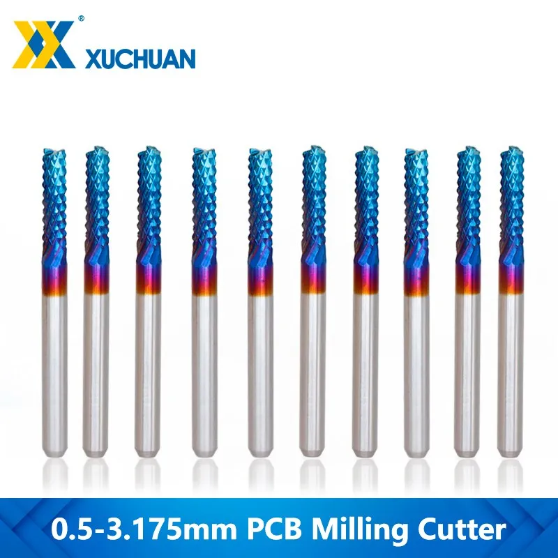 CNC-Corn-End-Mill-10pcs-0-5-3-175mm-PCB-Milling-Cutter-Nano-Blue-Coated ...