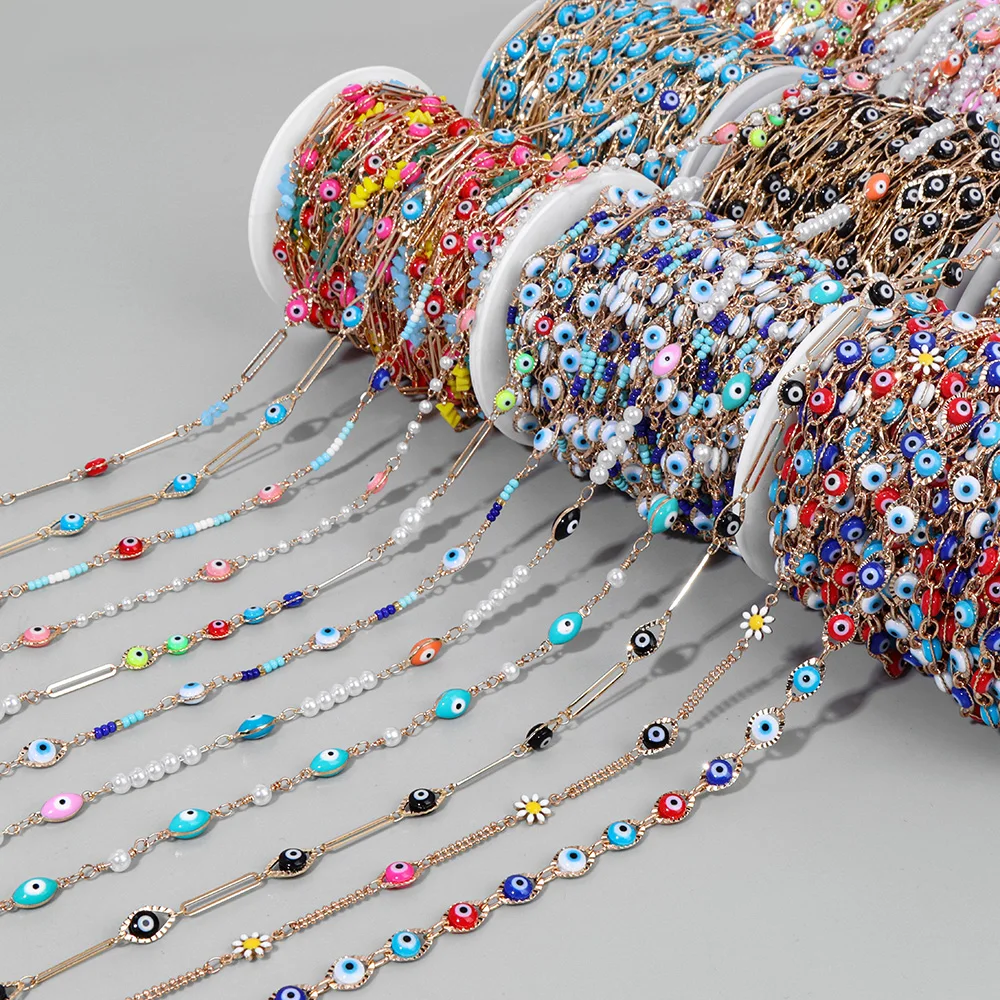 50-100CM-Hot-Sale-Round-Devil-Eye-Beaded-Gold-Color-Chains-DIY-Warding ...