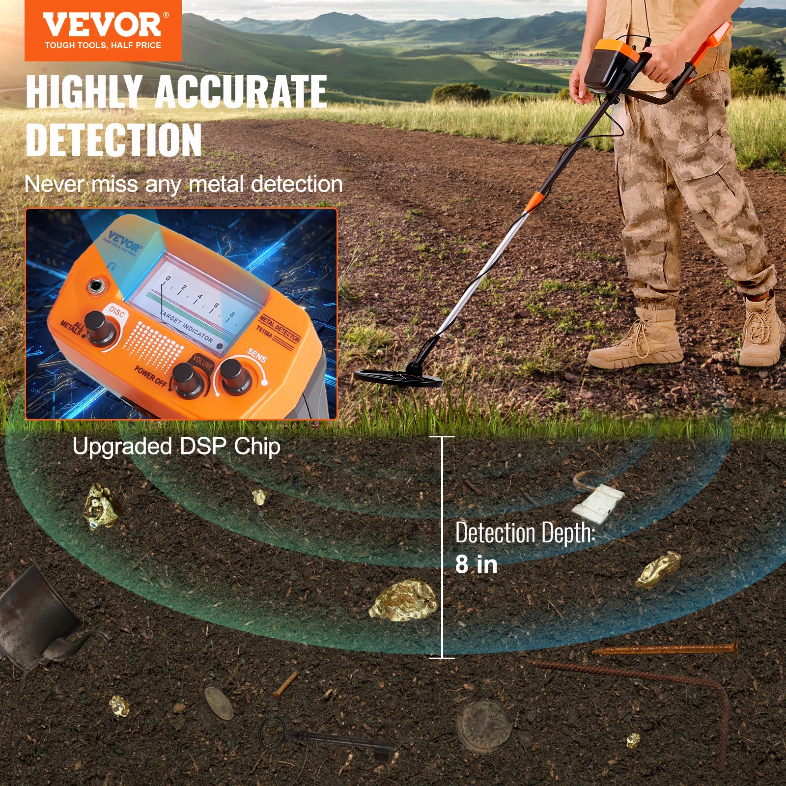 VEVOR Metal Detector 8 Inch Waterproof Search Coil with High Accuracy ...
