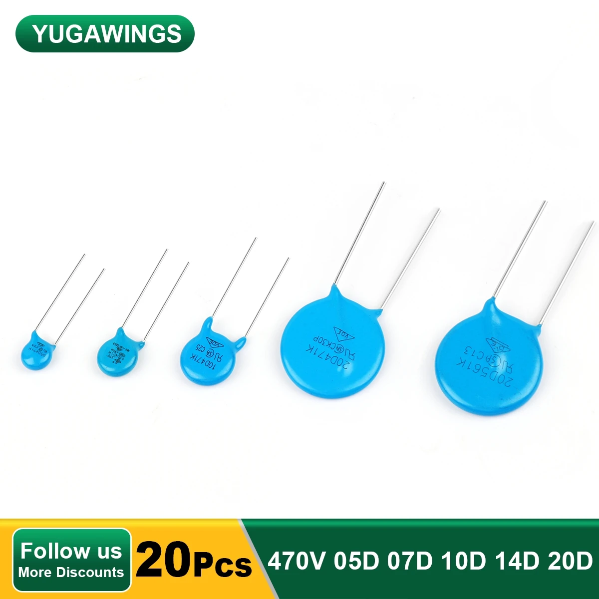 20Pcs Varistor 05D 07D 10D 14D 20D 470V Resistor Available 07D220K ...