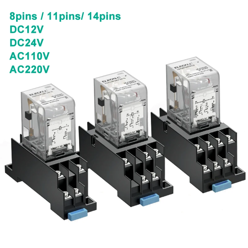 Mini-Relay-Front-intermediate-relay-socket-Base-small-electromagnetic-contactor-12V-24V-110V ...