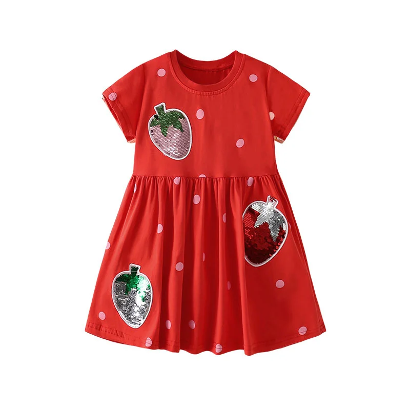 Jumping-Meters-2-7T-Summer-Girls-Dresses-Dots-Strawberry-Beading-Short ...