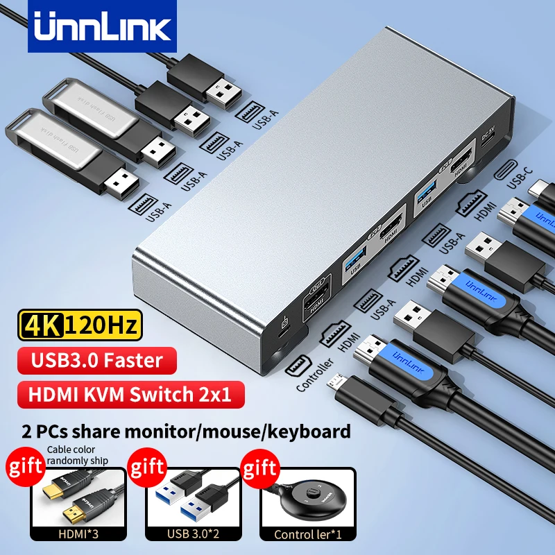 Unnlink-Switch-KVM-HDMI-8K-60Hz-4K-120Hz-USB-3-0-Switcher-KVM-2-PCs ...