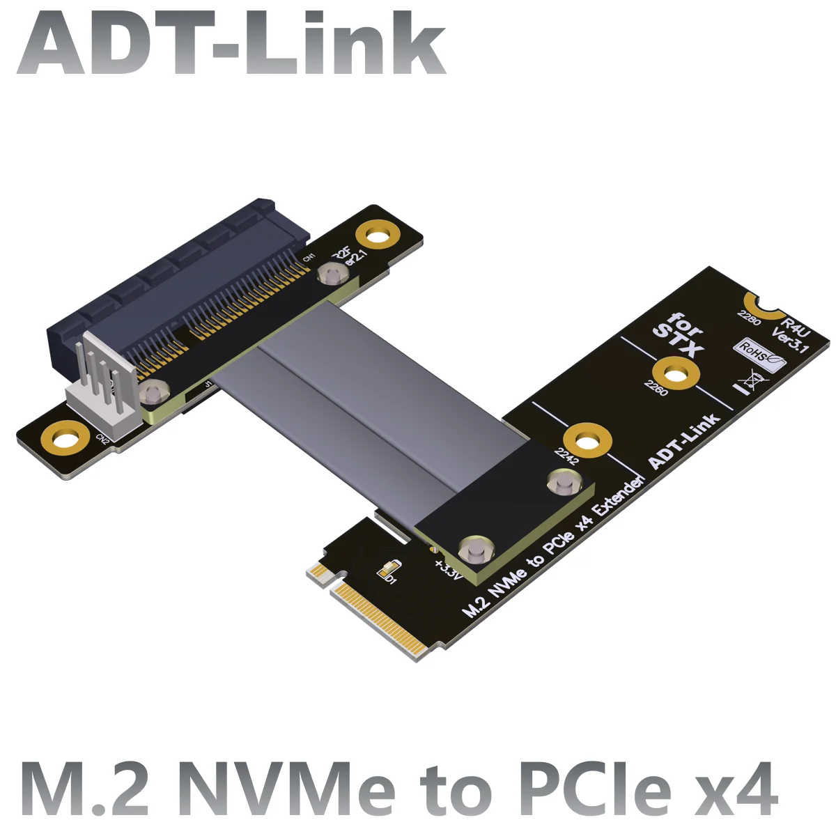 ADT-Link M.2 NVME to PCIe 3.0 x4 Riser Cable NGFF NVMe Adapter PCIe x4 ...