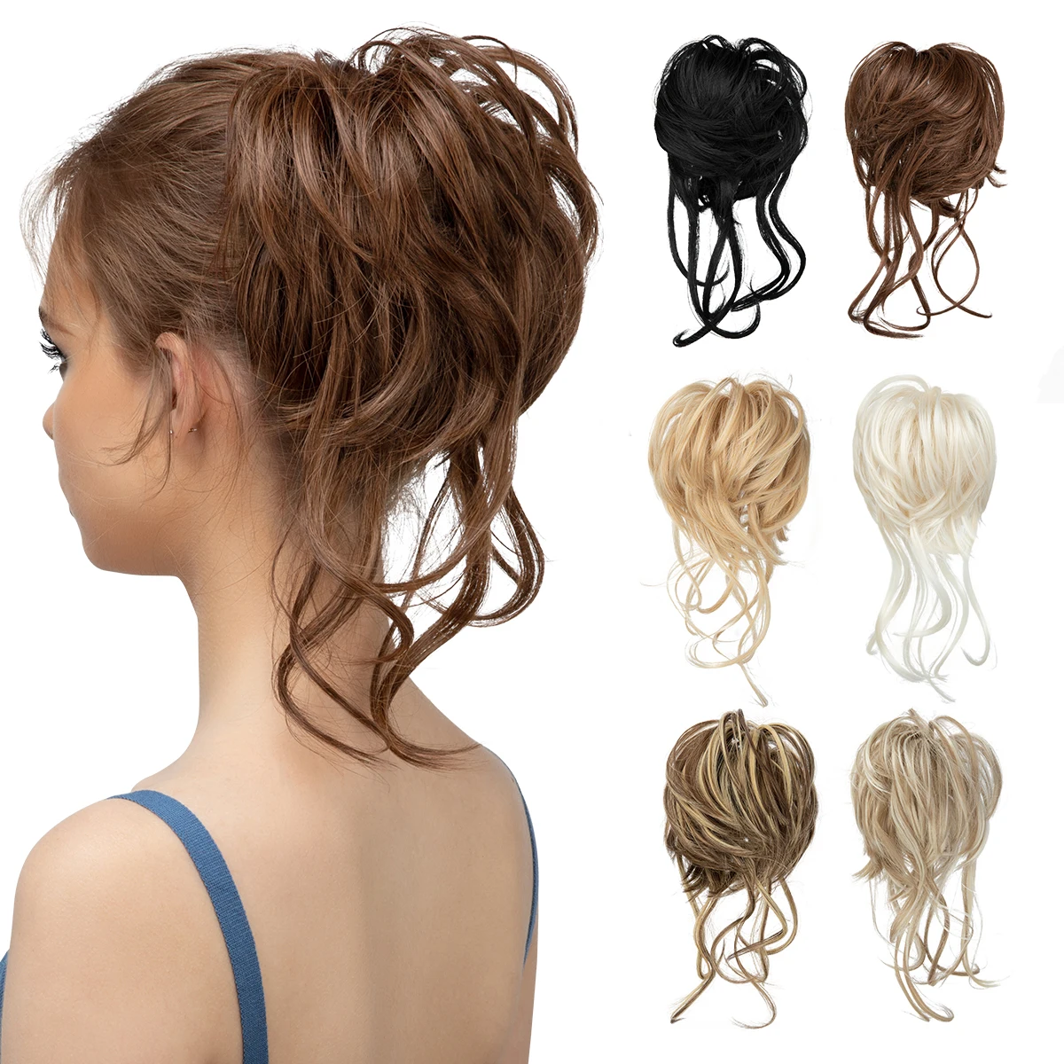 Synthetic Messy Bun Elastic Hairpieces Curly Scrunchie Black Blonde ...