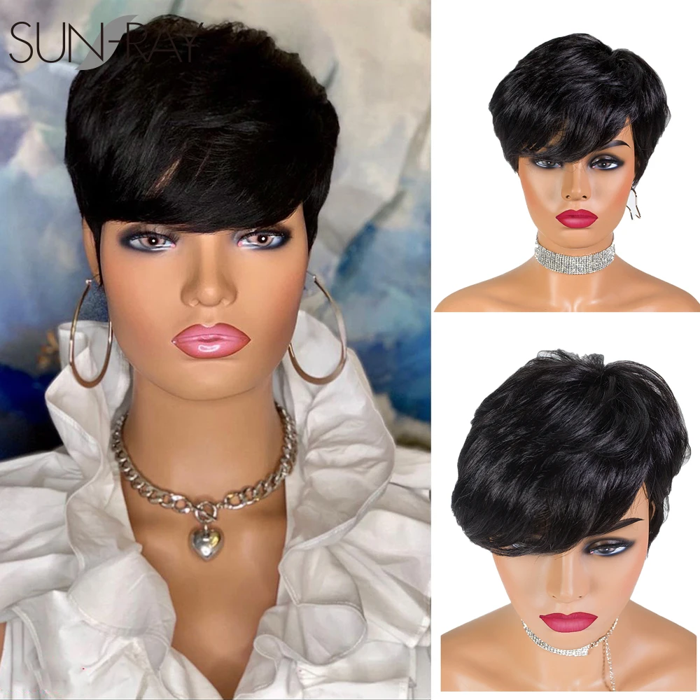 Perruque-Br-silienne-Naturelle-Remy-Courte-Sans-Colle-Coupe-Pixie-Cheveux-Lisses-Faite-la ...