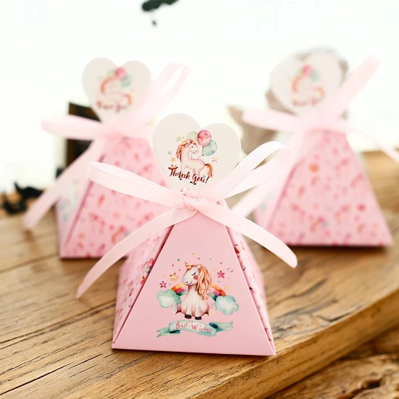 100pcs Pink Triangular Pyramid lovely unicorn Candy Boxes with heat ...