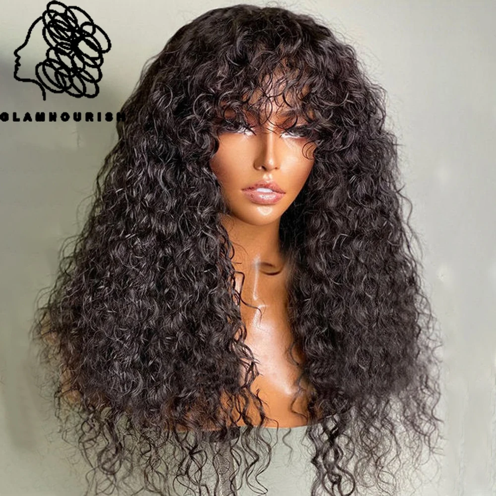 Glueless-Brazilian-Curly-Human-Hair-Wigs-With-Bangs-200-Density ...
