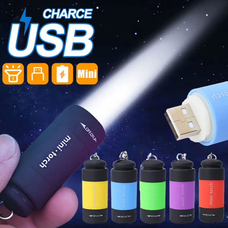 Mini-LED-Torch-Light-USB-Charging-Portabl-Keychain-Flashlight-Rotary ...