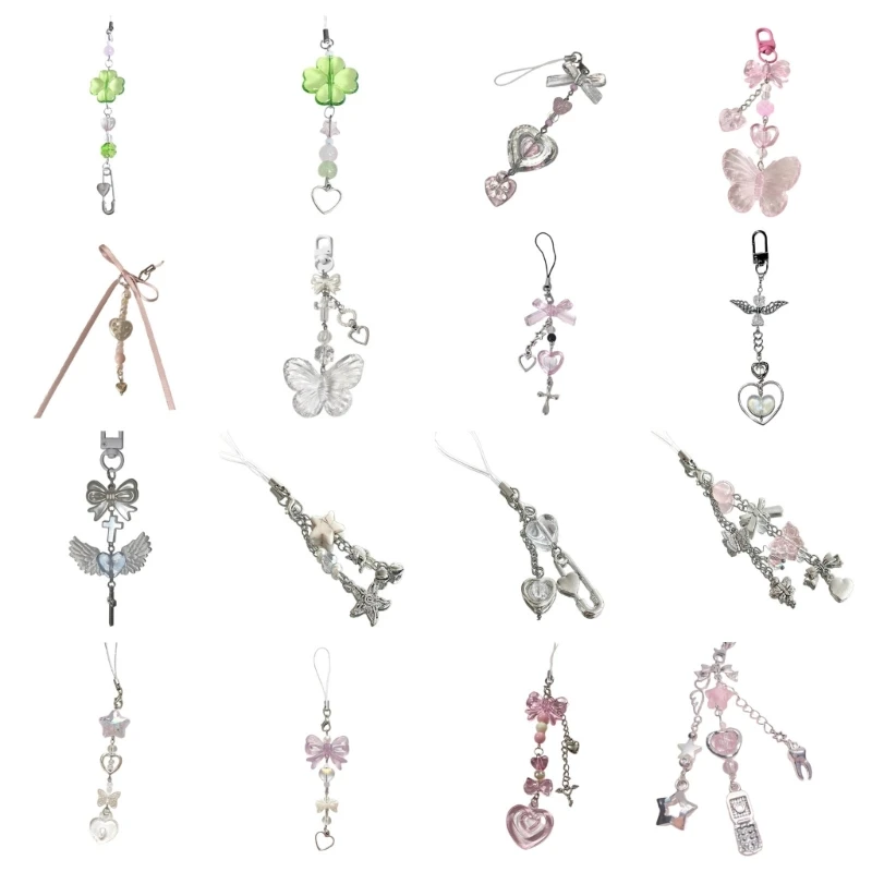 Dainty Beaded Keychain Acrylic Alloy Phone Pendant Colorful Bead ...