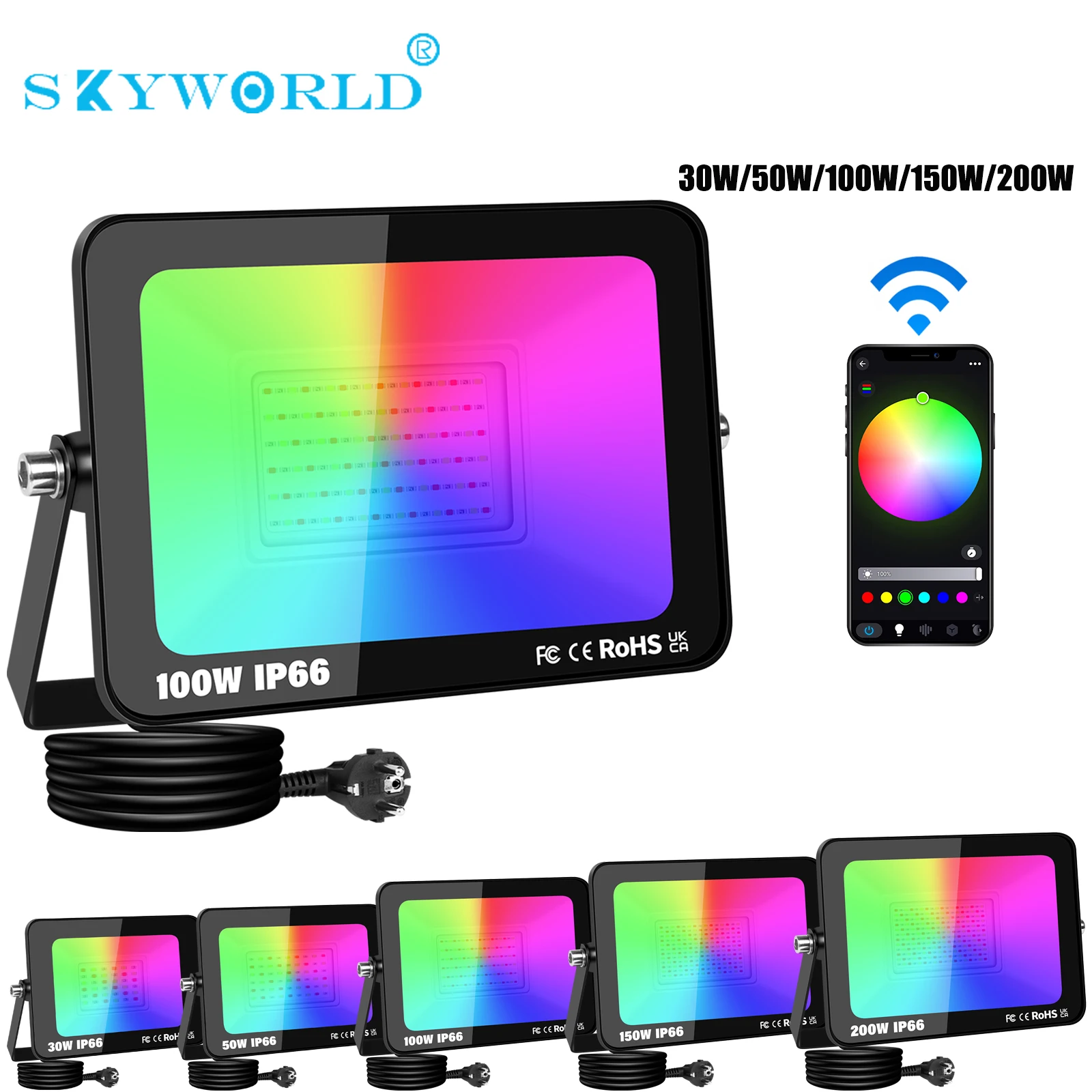 SKYWORLD APP Outdoor RGB Smart Floodlight 16 Million Colors Adjustable ...