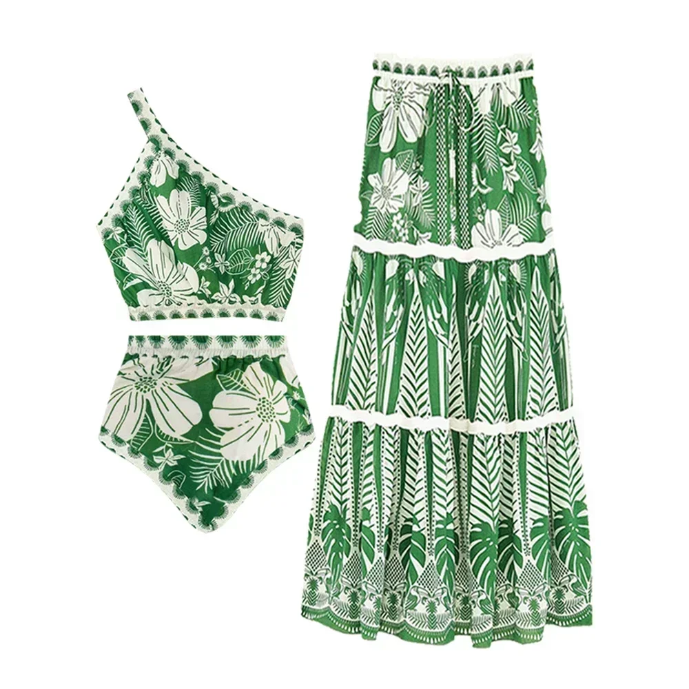 Floral Print Two Piece Swimsuits Cover Up Fashion High Waist One ...