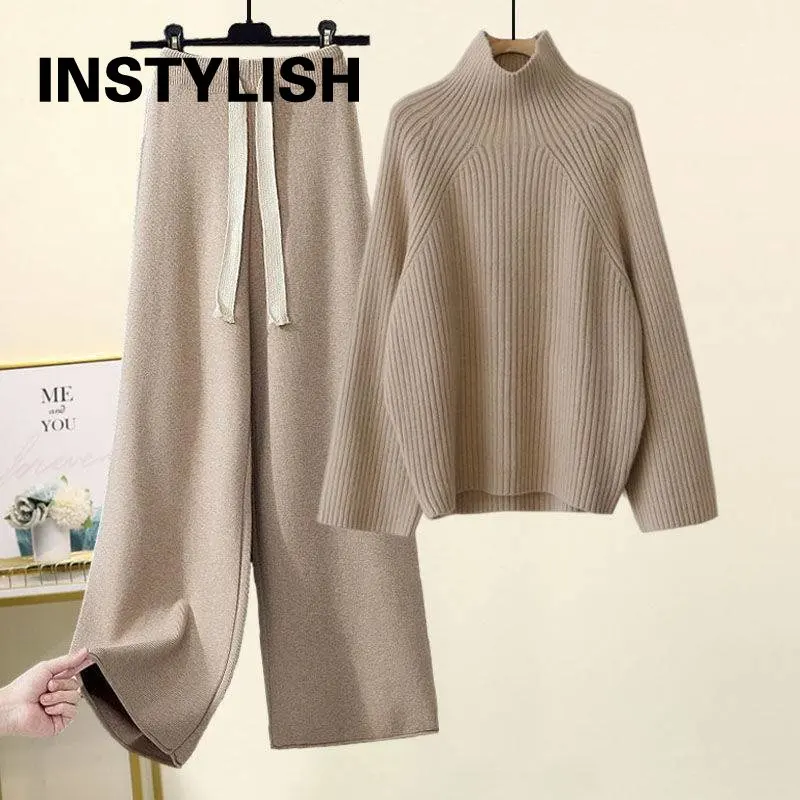 Women-Sweater-Suit-Autumn-Winter-Turtleneck-Knitting-Sweater-and-Wide ...