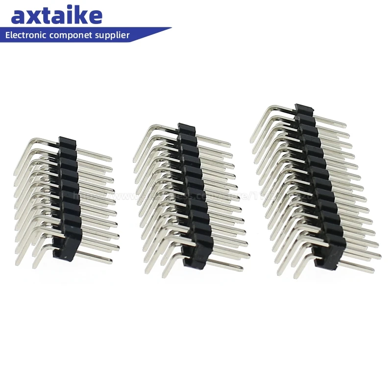 50PCS 2-40P 2.54mm 90° Curved Double row Male PCB Board Pin Header ...