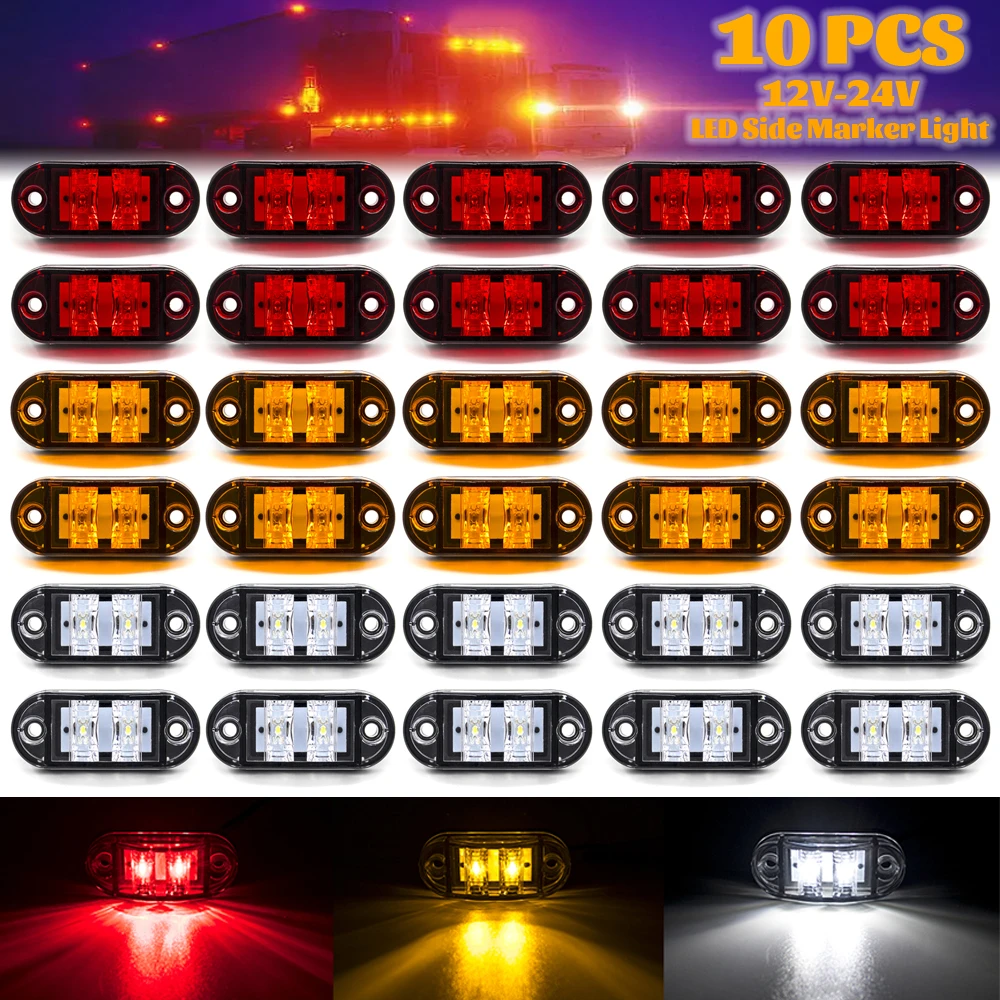 10pcs Warning Light Led Trailer Camion Orange 12v 24v Led Side Marker ...