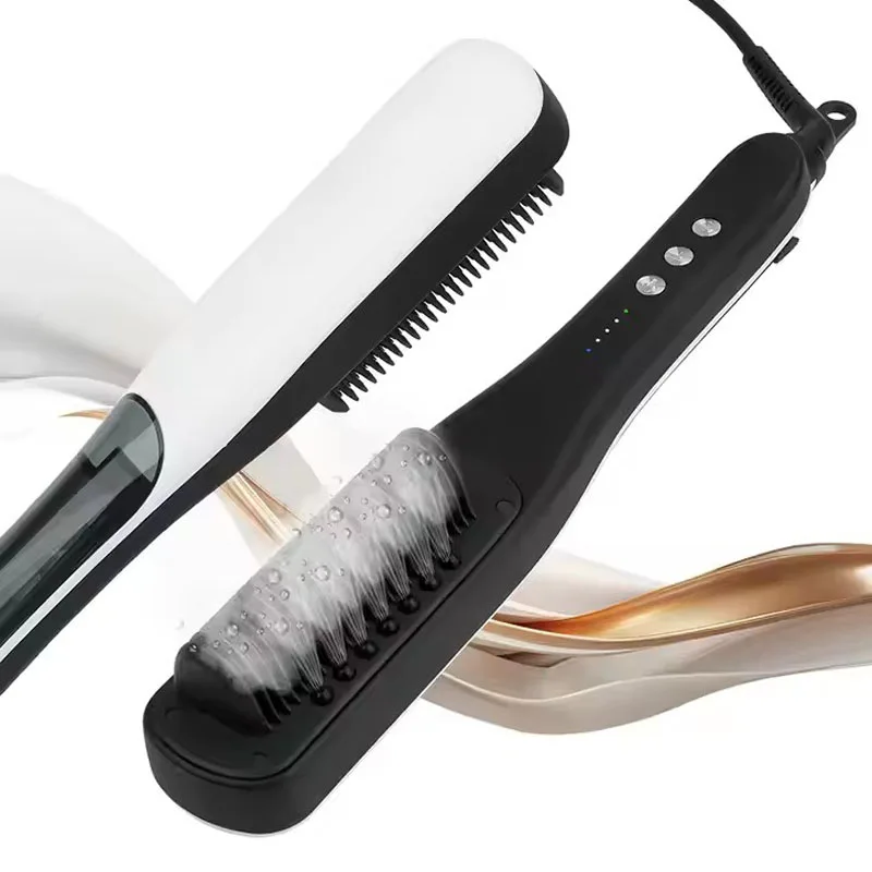 2in1 Negative Ion Steam Hair Straightener Brush Fast Heating Ceramic ...