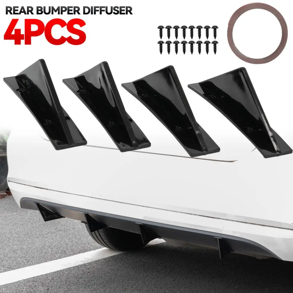 4Pcs-Curved-Car-Rear-Bumper-Addon-Lip-Diffuser-Shark-Fin-Universal ...