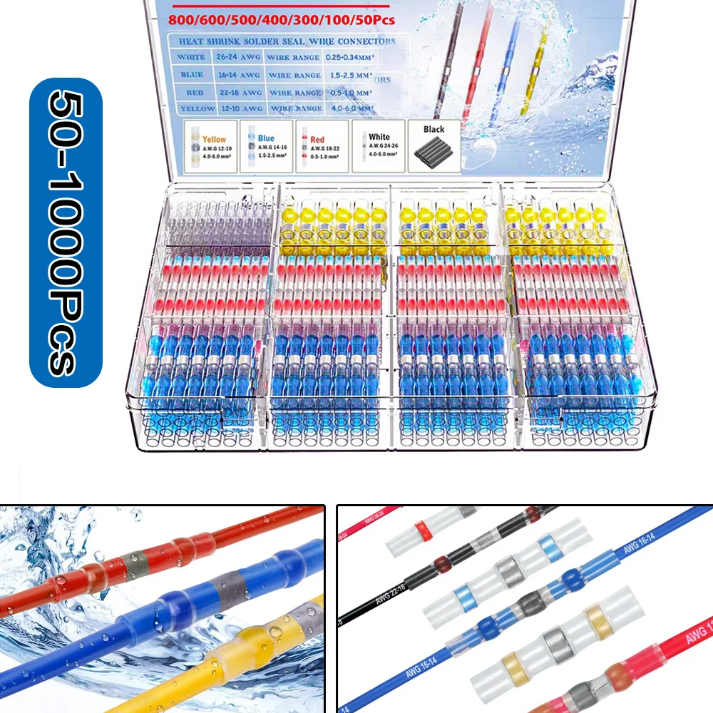 50-1000Pcs-Heat-Shrink-Butt-Crimp-Terminals-Waterproof-Solder-Thermal ...