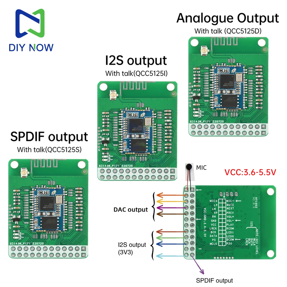 Módulo de áudio estéreo DC 3.6-5.5V LADC Lossless QCC5125 Bluetooth 5.1 ...
