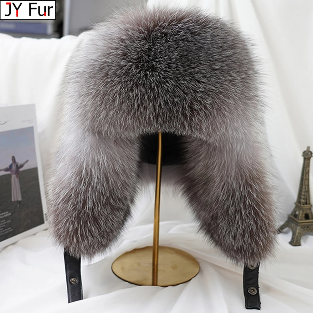 New-Winter-Men-s-100-Real-Silver-Fox-Fur-Bomber-Hat-Raccoon-Fur-Ushanka ...