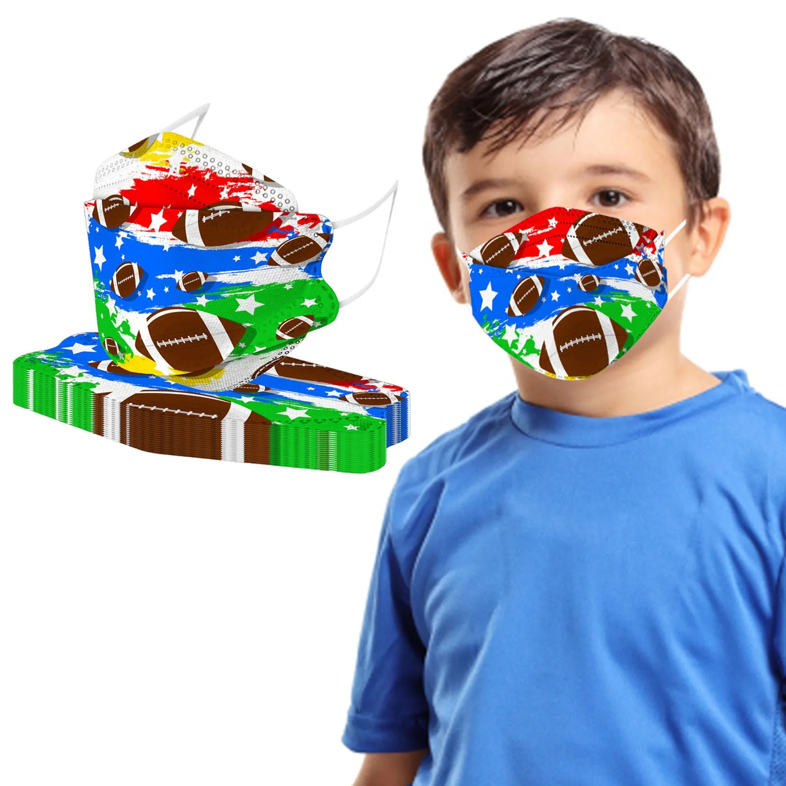 10pcs Kids Fish Disposable Masks Soccer Doodle Pandas Mouth Masks For ...