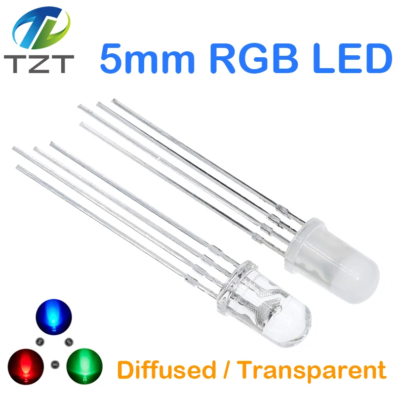 10pcs 5mm RGB LED Common Cathode / Common Anode Tri Color Emitting ...