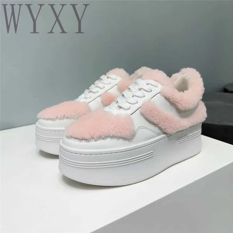 Autumn-Winter-New-Round-Toe-Genuine-Leather-Thick-Sole-Women-Shoes-Wool ...
