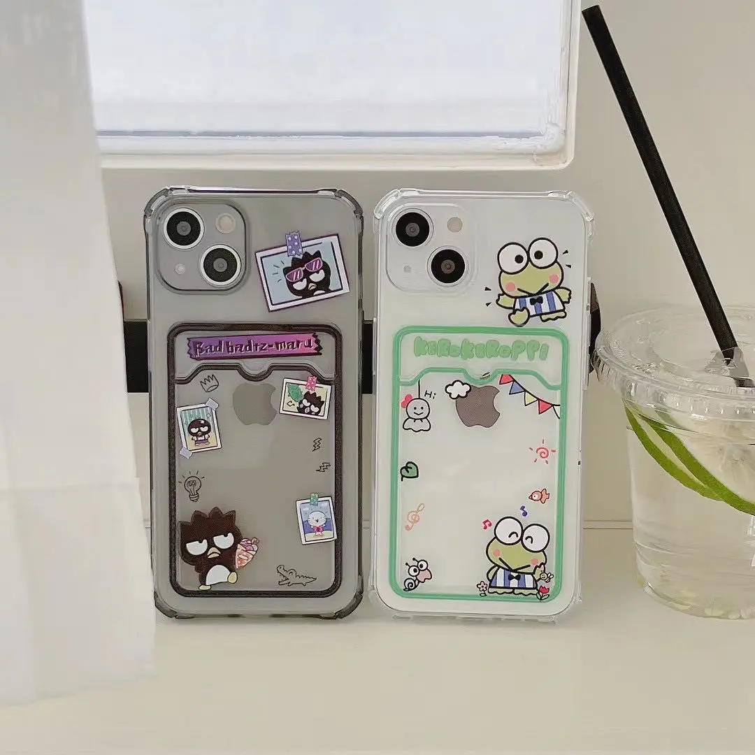 Sanrio Keroppi Badtz Maru 카드 포켓 전화 케이스, 아이폰 11 12 13 프로 맥스 X Xs Xr 7 8 ...